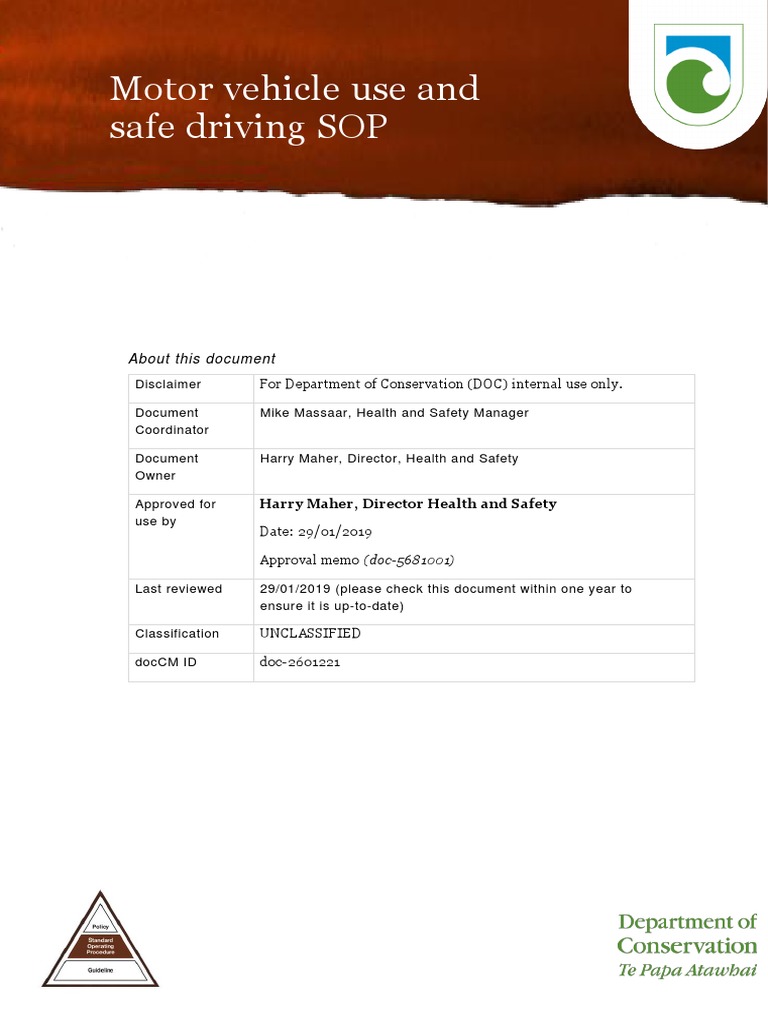 Motor Vehicle Use and Safe Driving Sop | PDF | Traffic Collision ...