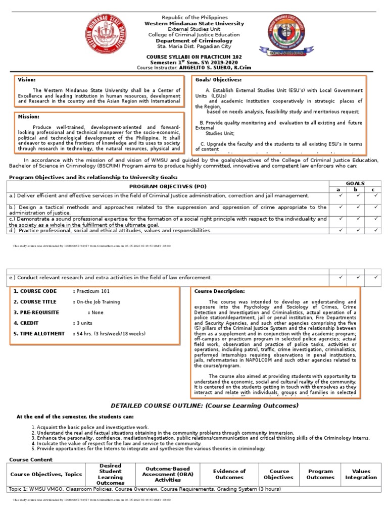 Practicum 101 Syllabus | PDF