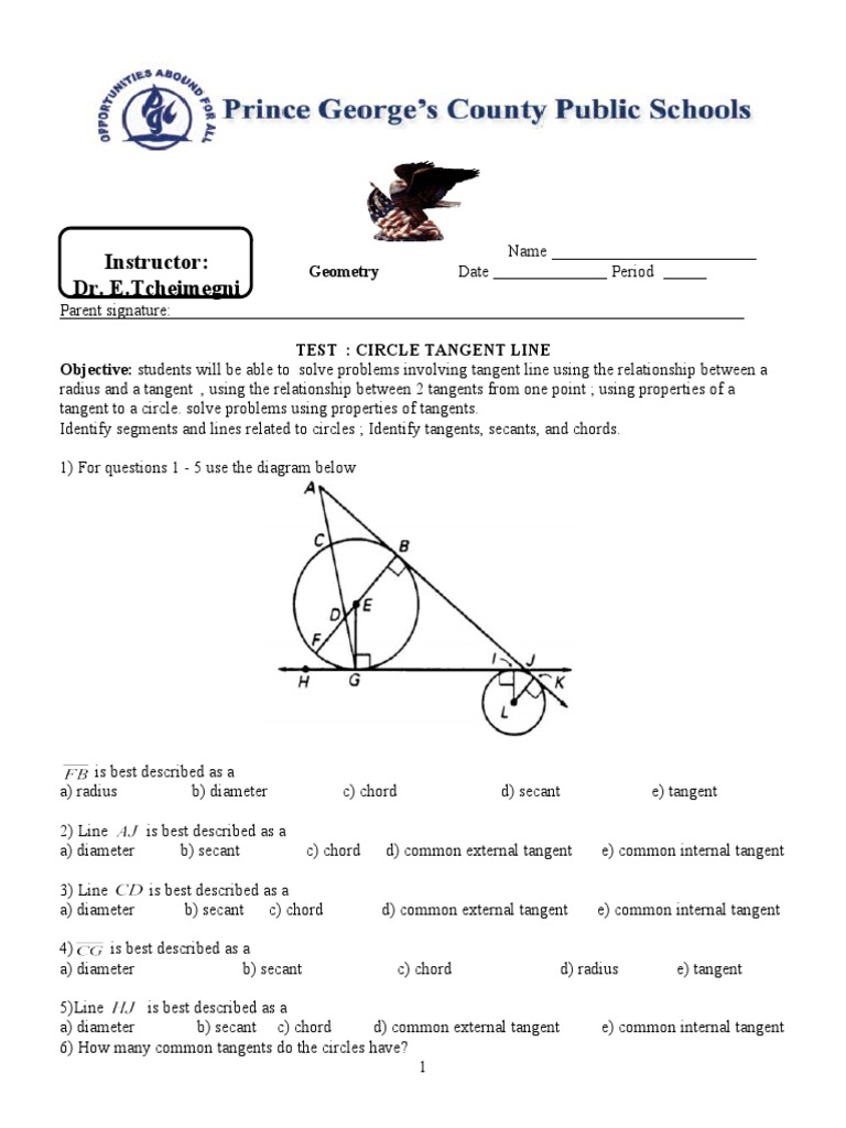 Geometry Test Tangent Line and Angles of Elevation | PDF