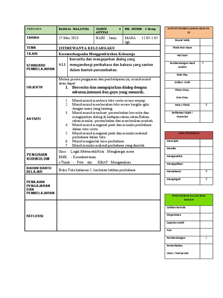 RPH BM TAHUN 6 2023 | PDF