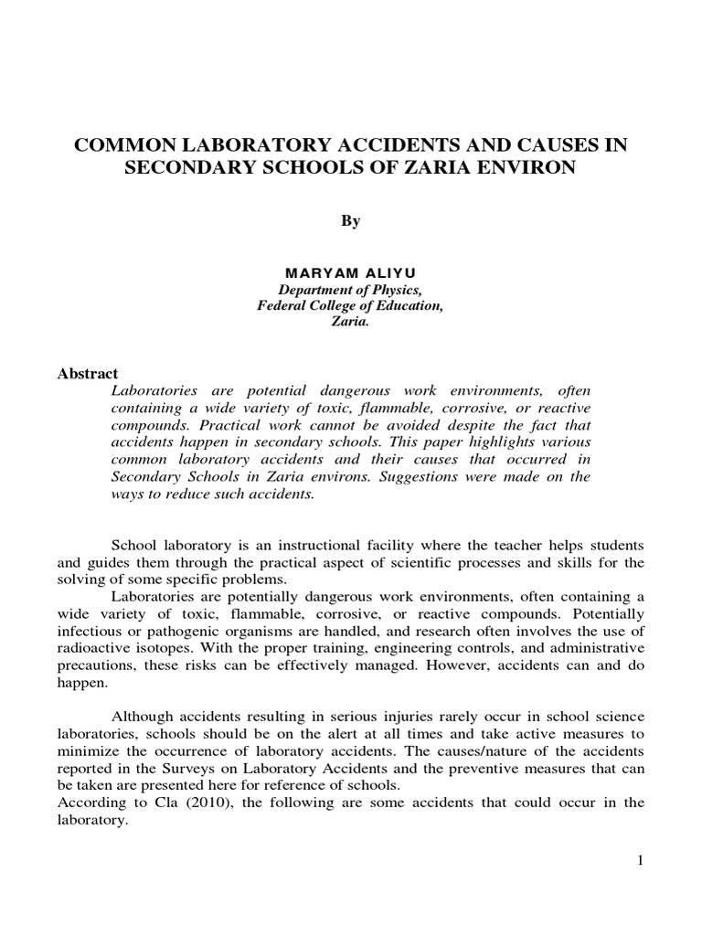 Common Lab Accidents in Zaria Schools | PDF | Laboratories | Teachers