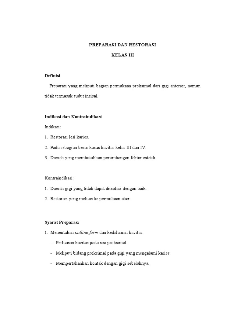 Kelas III Preparasi Dan Restorasi | PDF
