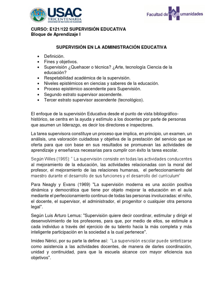 Supervisión Educativa: Definición y Objetivos | PDF | Enseñando | Pedagogía