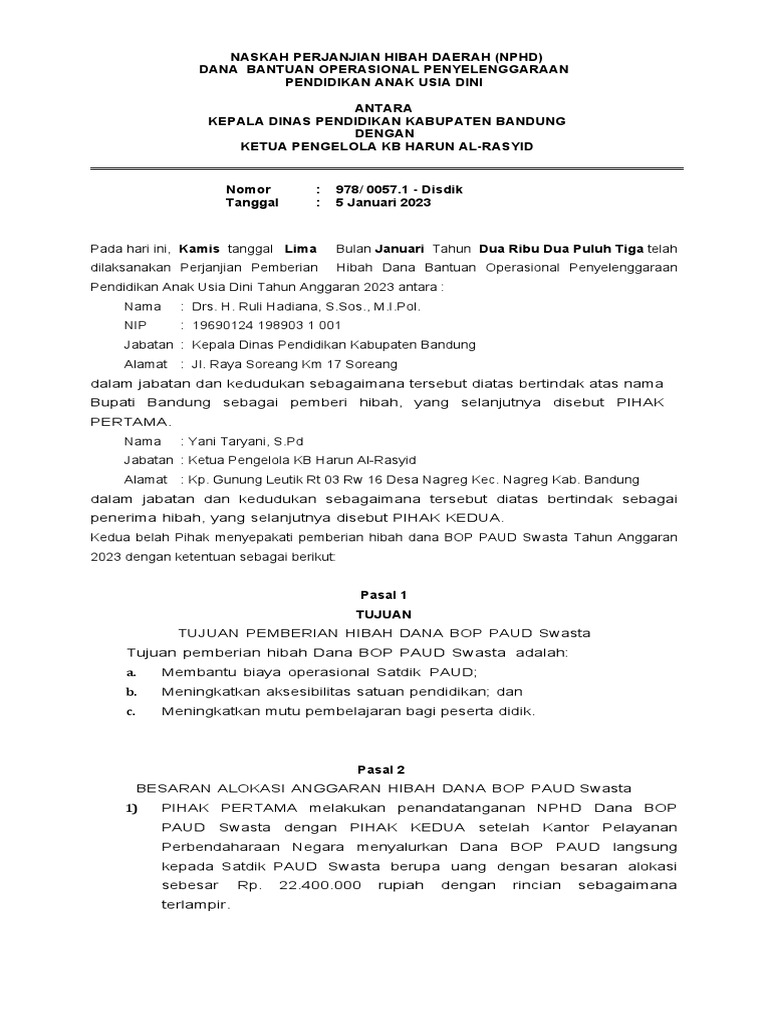 NPHD Bop Paud 2023 | PDF