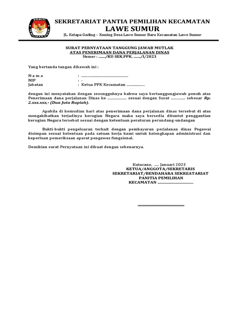 SPTJM - Format-1 | PDF | Pengelolaan Keuangan & Uang | Hukum