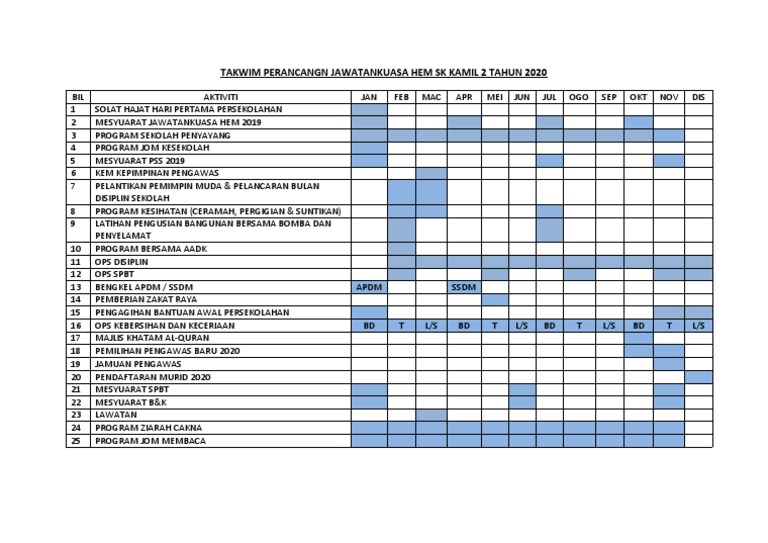 TAKWIM PERANCANGAN HEM 2020 | PDF