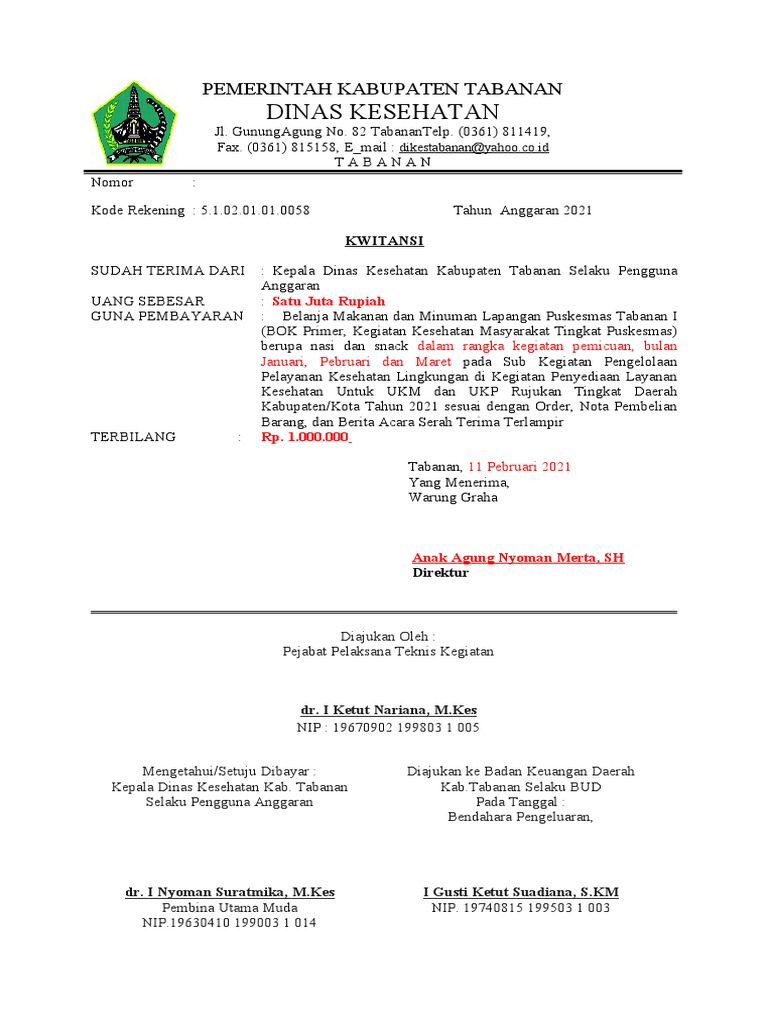 Contoh SPJ 2021 Makmin Kesling | PDF