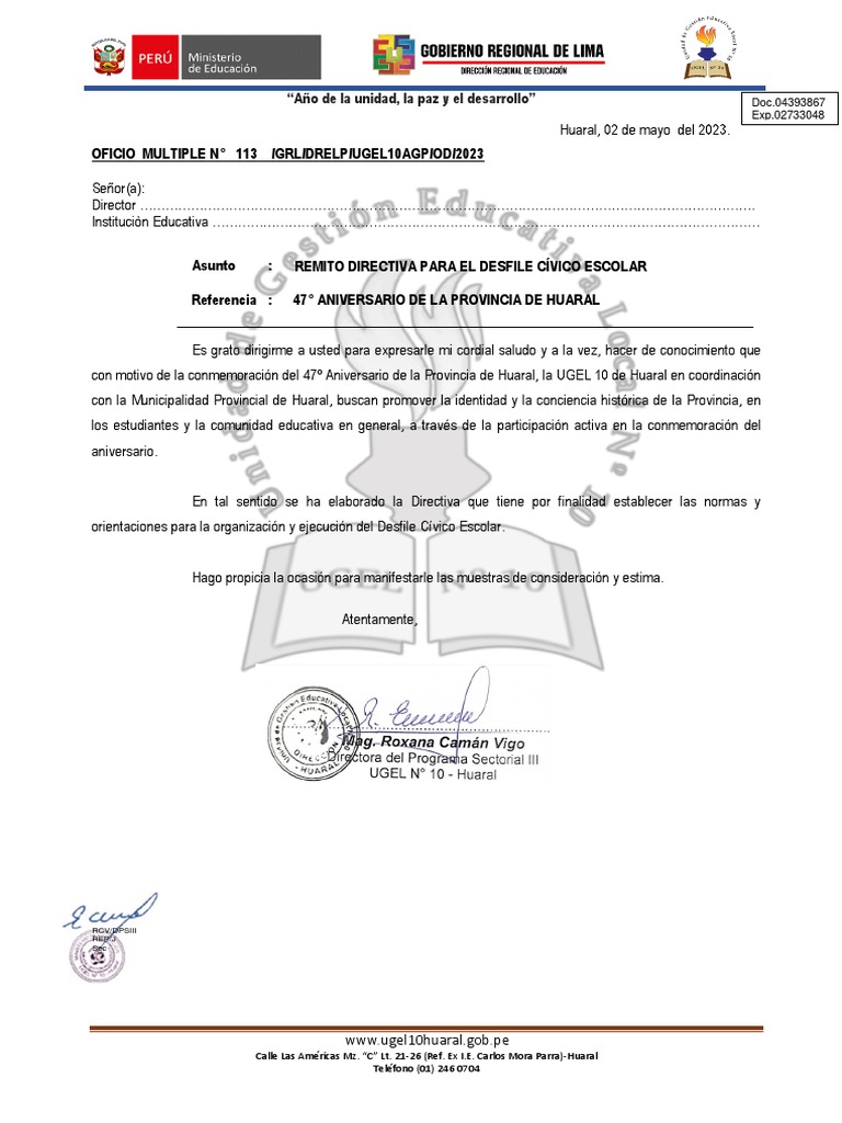 Oficio Directiva Desfile Escolar | PDF