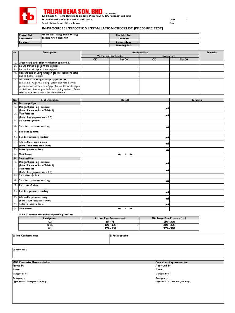 Acmv - Pressure Test (Piping) - Mahkamah Pulau Pinang R32 | PDF