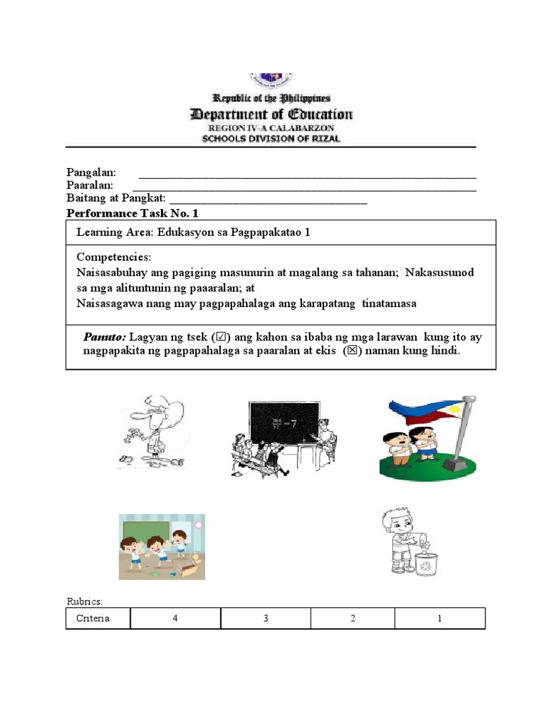 ESP1-Quarter3-Performance Task 1 | PDF