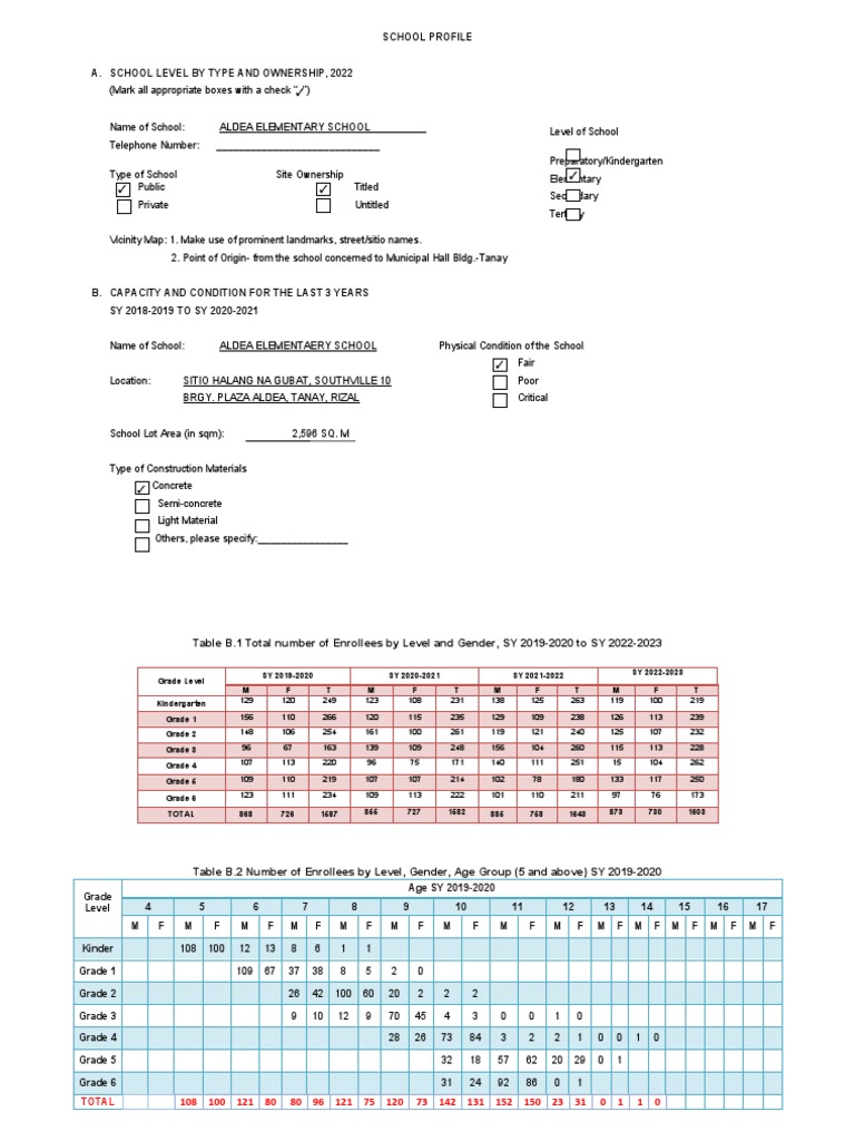 AES Socio Eco Profile School Elem 2022 | PDF | Schools | Students