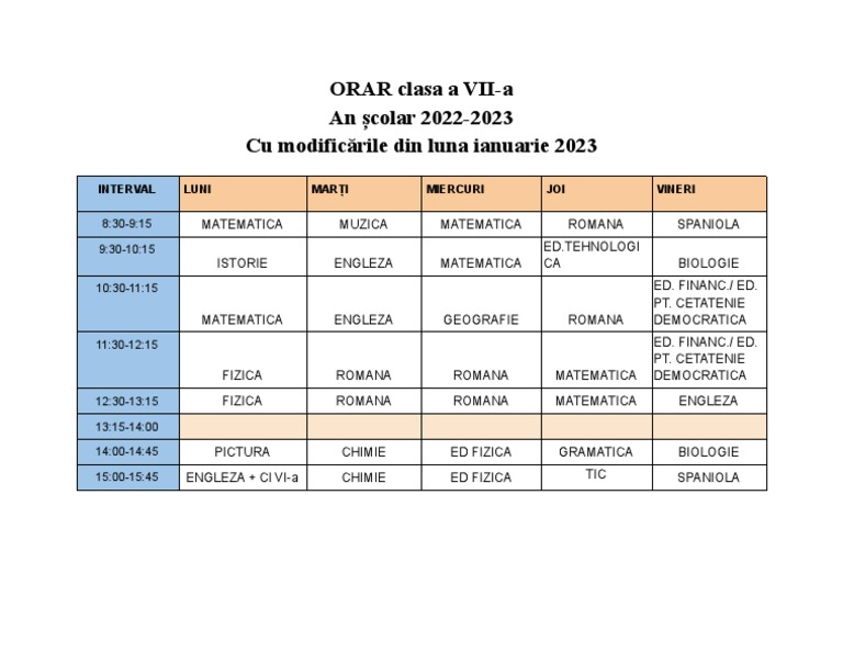 Orar clasa a VII-a (3) | PDF