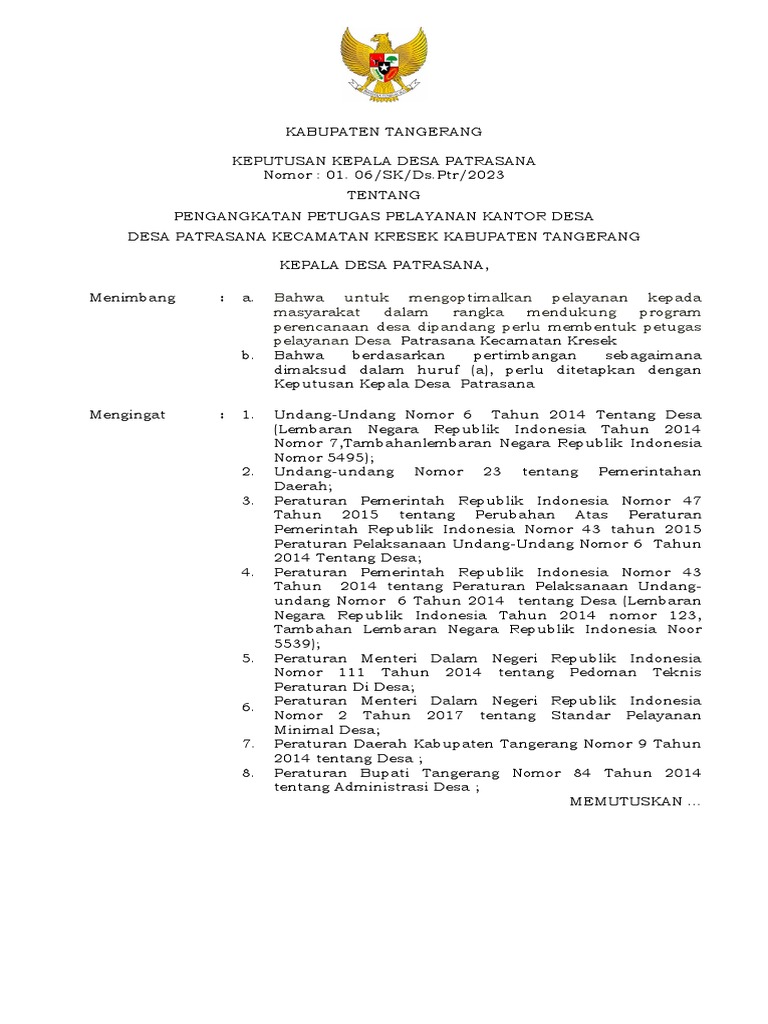 SK Pelayanan - Adm.Desa | PDF