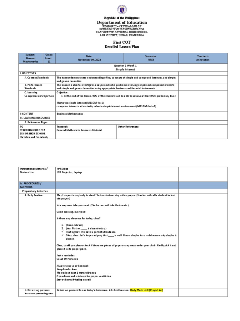 Grade 11 Simple Interest Lesson Plan | PDF | Interest | Interest Rates