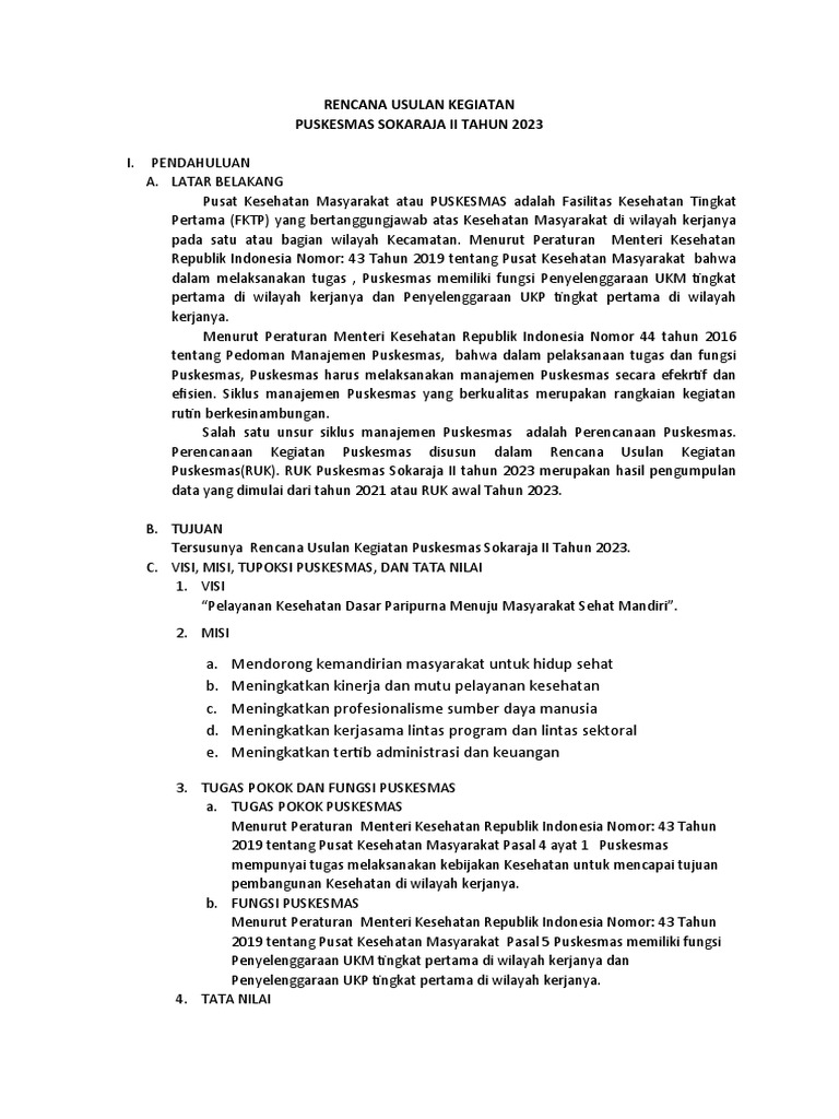 Rencana Usulan Kegiatan Puskesmas Sokaraja II Tahun 2024 | PDF