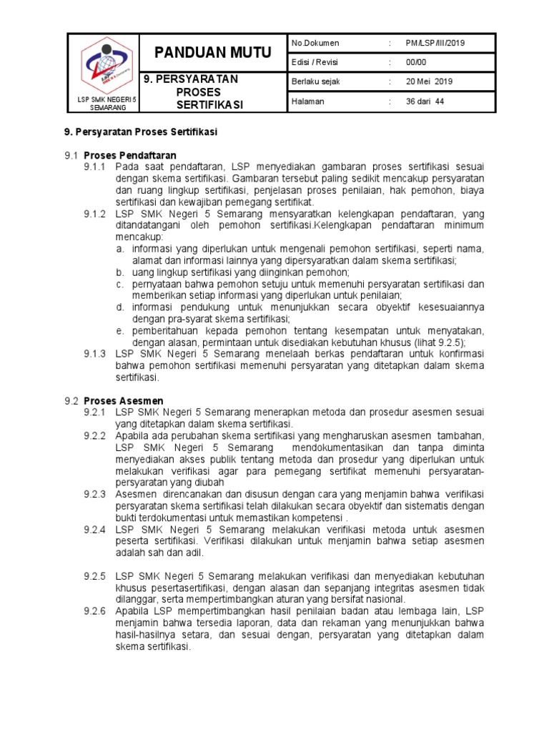 Persyaratan Sertifikasi LSP SMK 5 Semarang | PDF | Karier ...