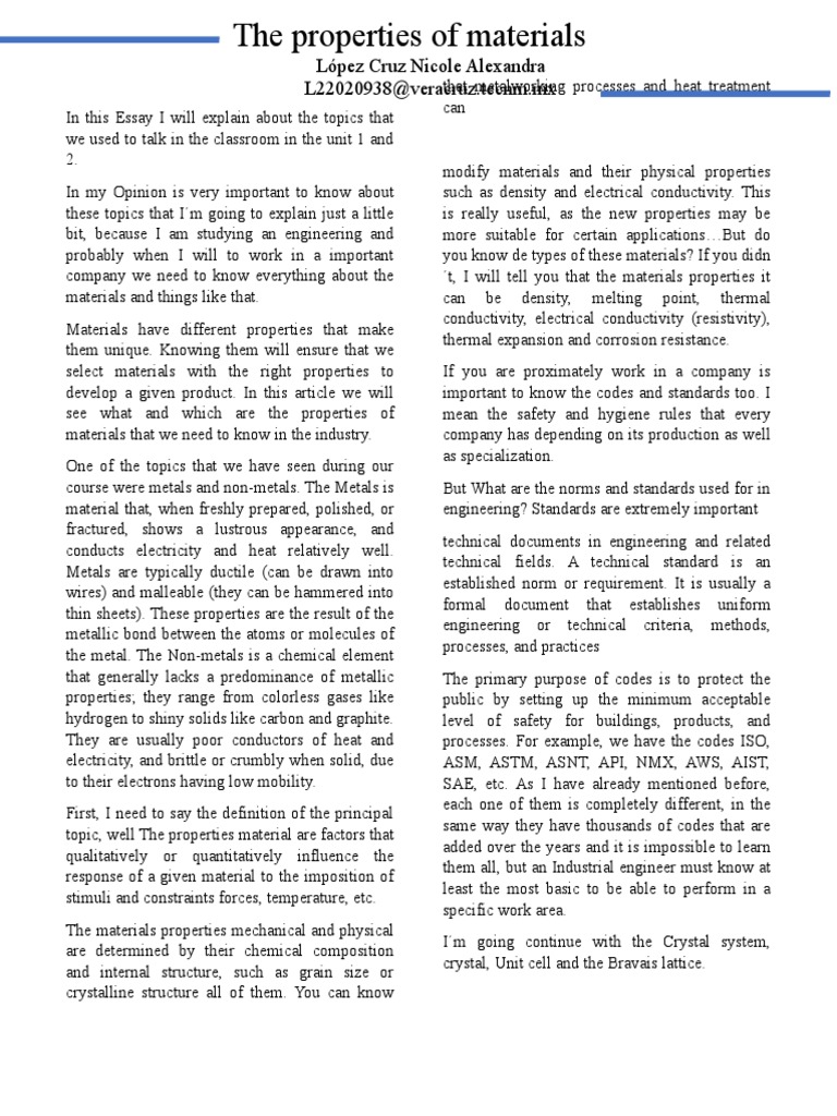 Essay Abot The Properties of Materials | PDF