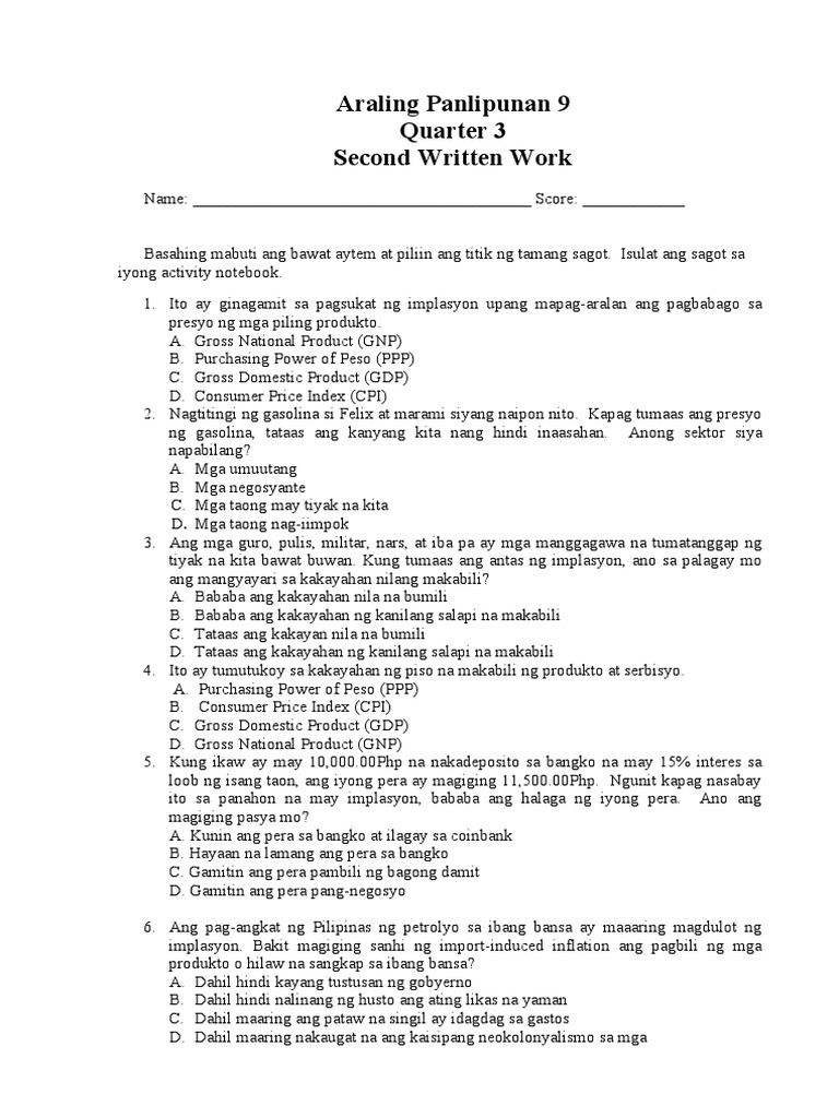 AP9 Q3 Second Written Work | PDF