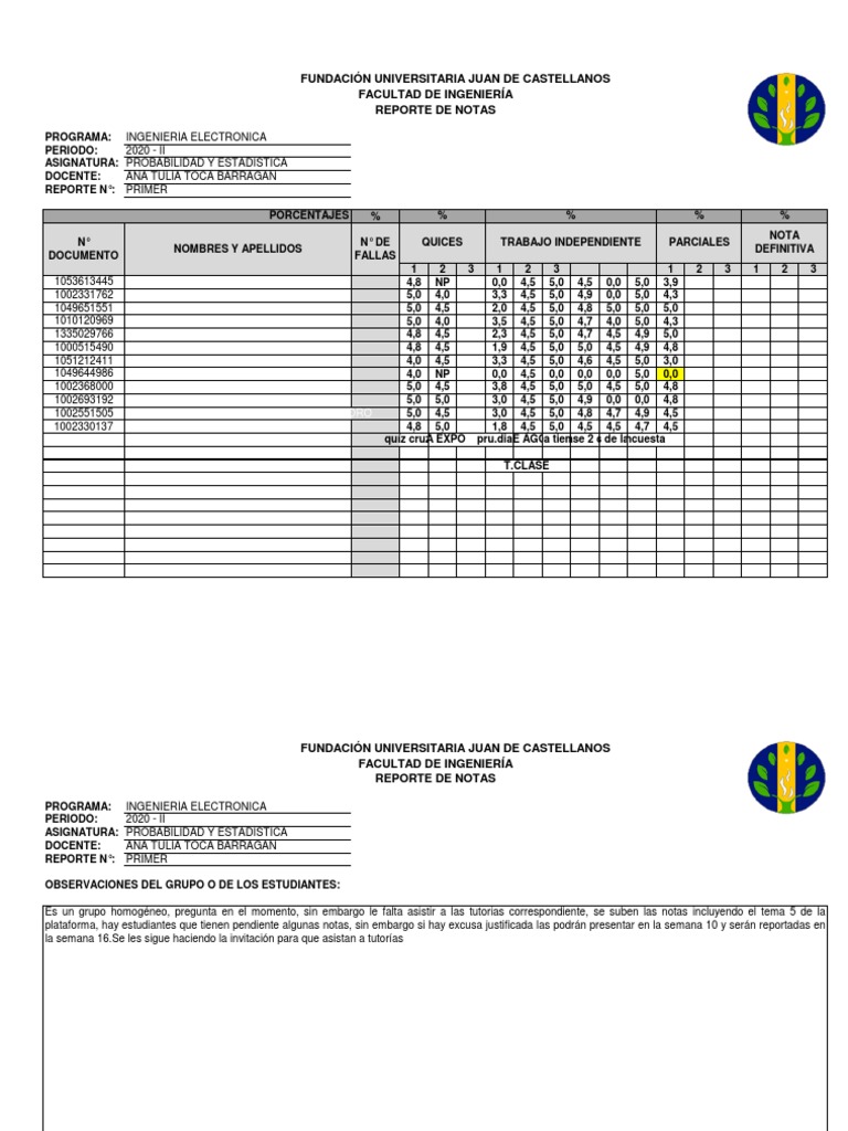 Reporte de Calificaciones ELECTRONICA Hasta El Tema 5 | PDF