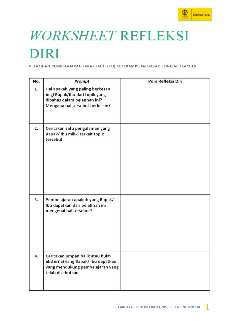 EDIT - Worksheet Refleksi Diri | PDF