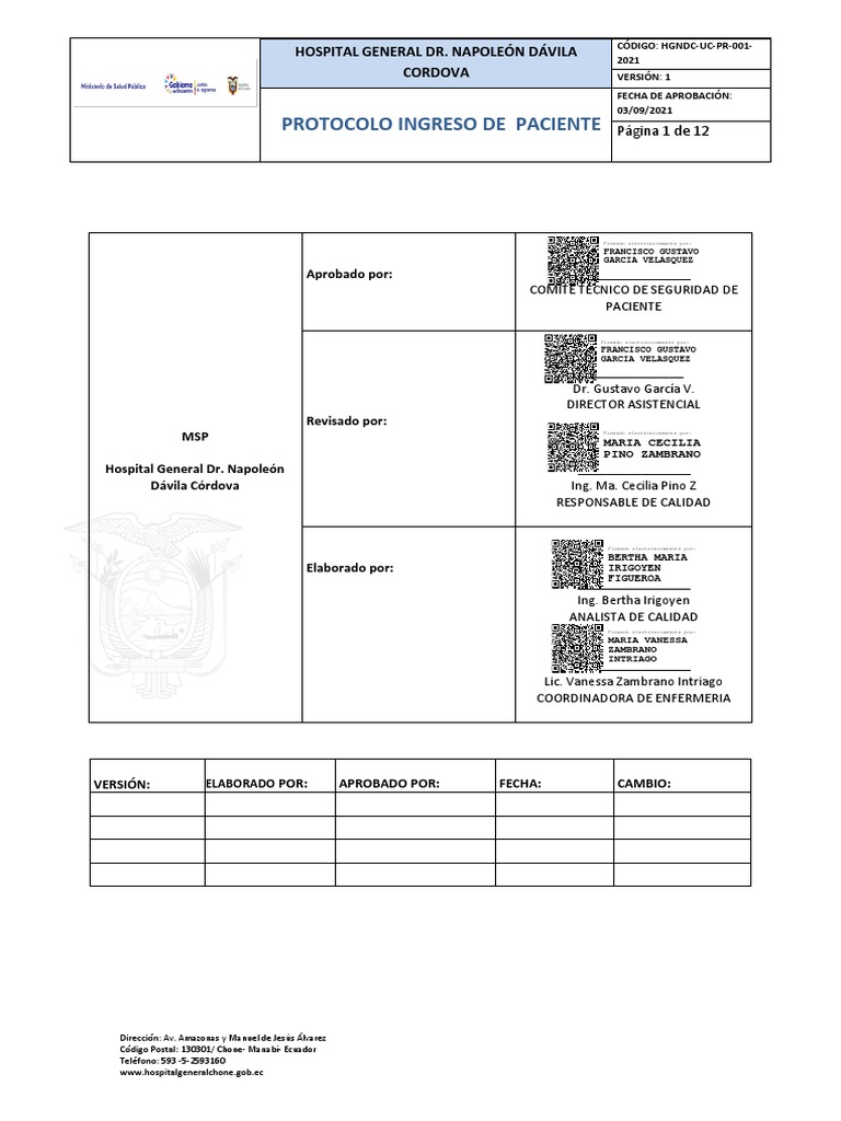 Protocolo de Ingreso de Pacientes | PDF