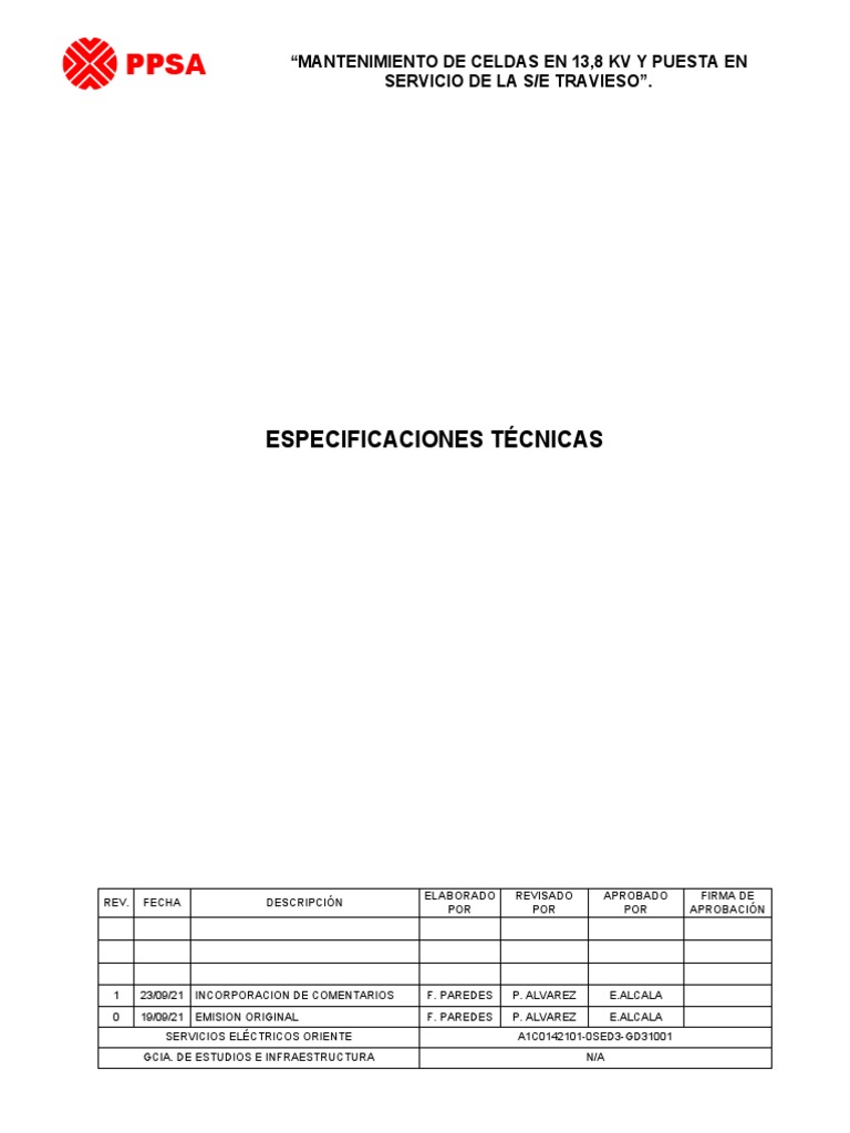 ET - Mantenimiento SE TRAVIESO Div. PDM - Rev.-1 | PDF