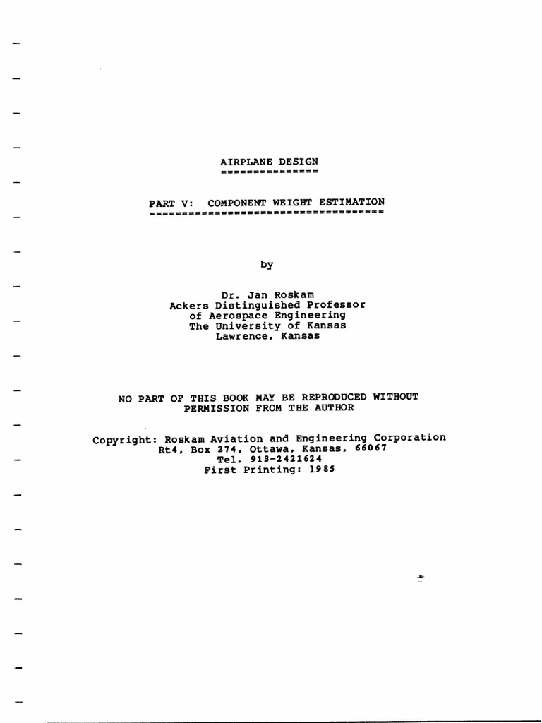 Airplane Design 5 - Component Weight Estimation (DR JAN ROSKAM) | PDF