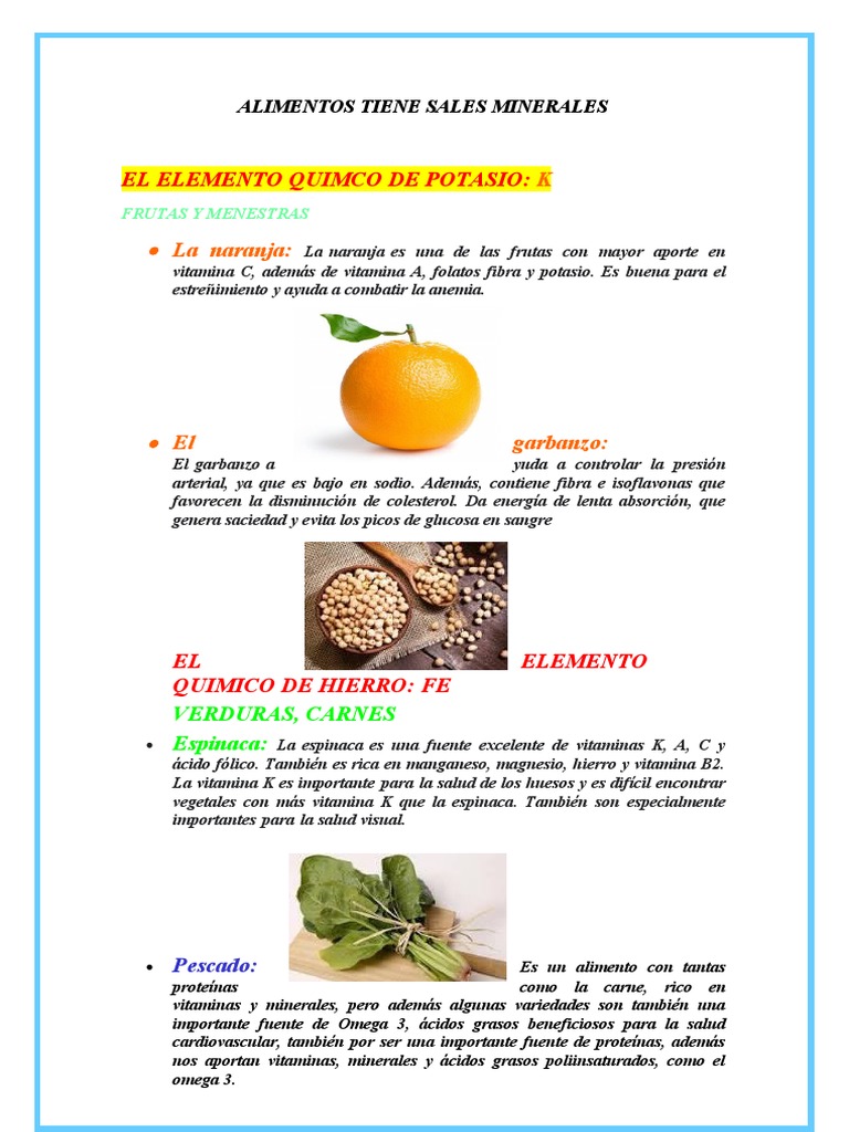 Alimentos Que Contiene Sales Minerales | PDF