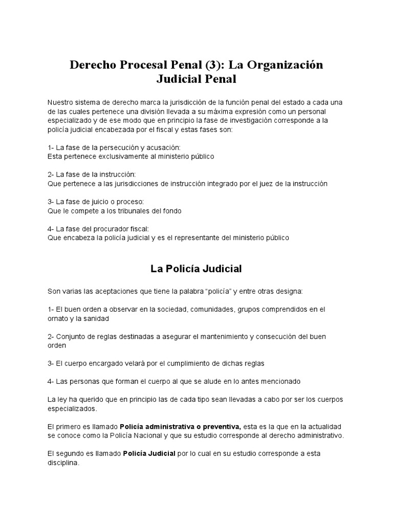 Derecho Procesal Penal | PDF | Policía | Judicaturas