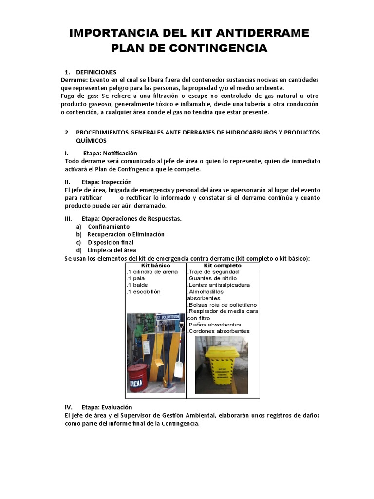 Importancia Del Kit Antiderrame Plan de Contingencia | PDF