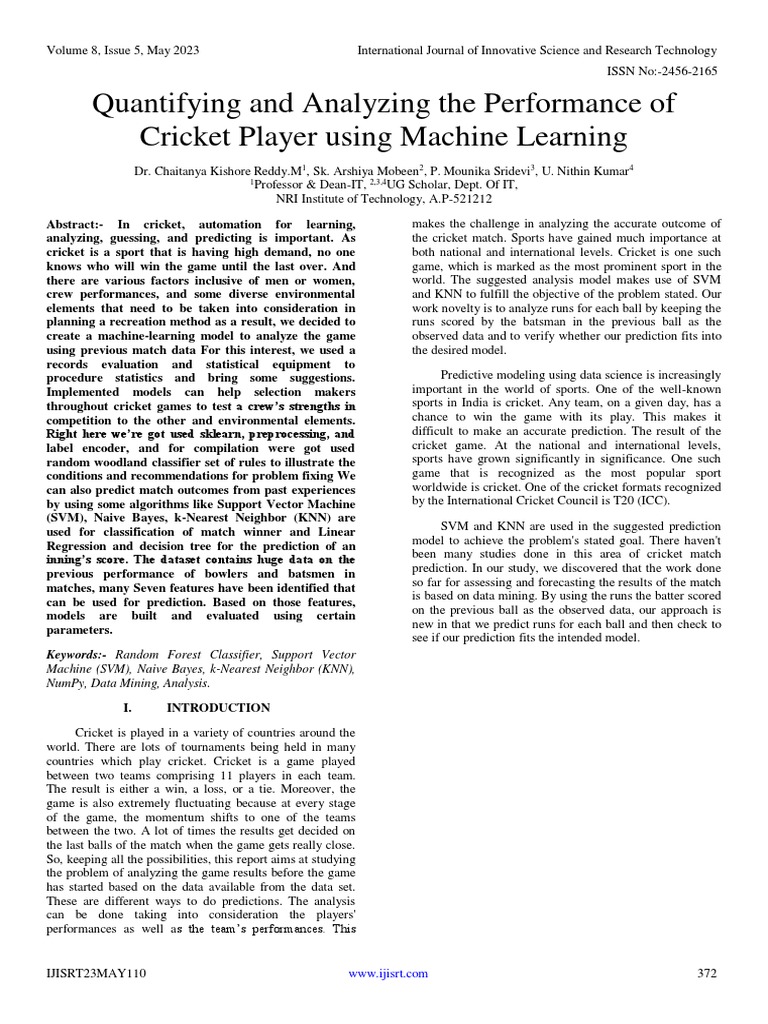 Quantifying and Analyzing The Performance of Cricket Player Using ...