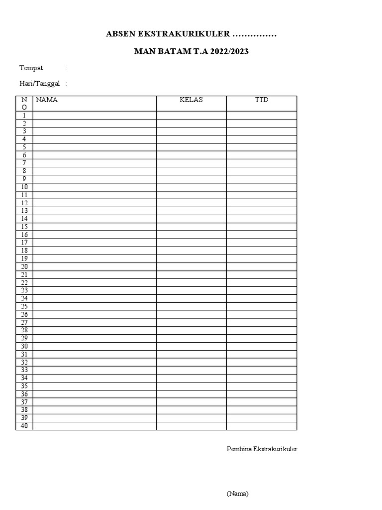 Absen Ekskul Siswa Man Batam | PDF