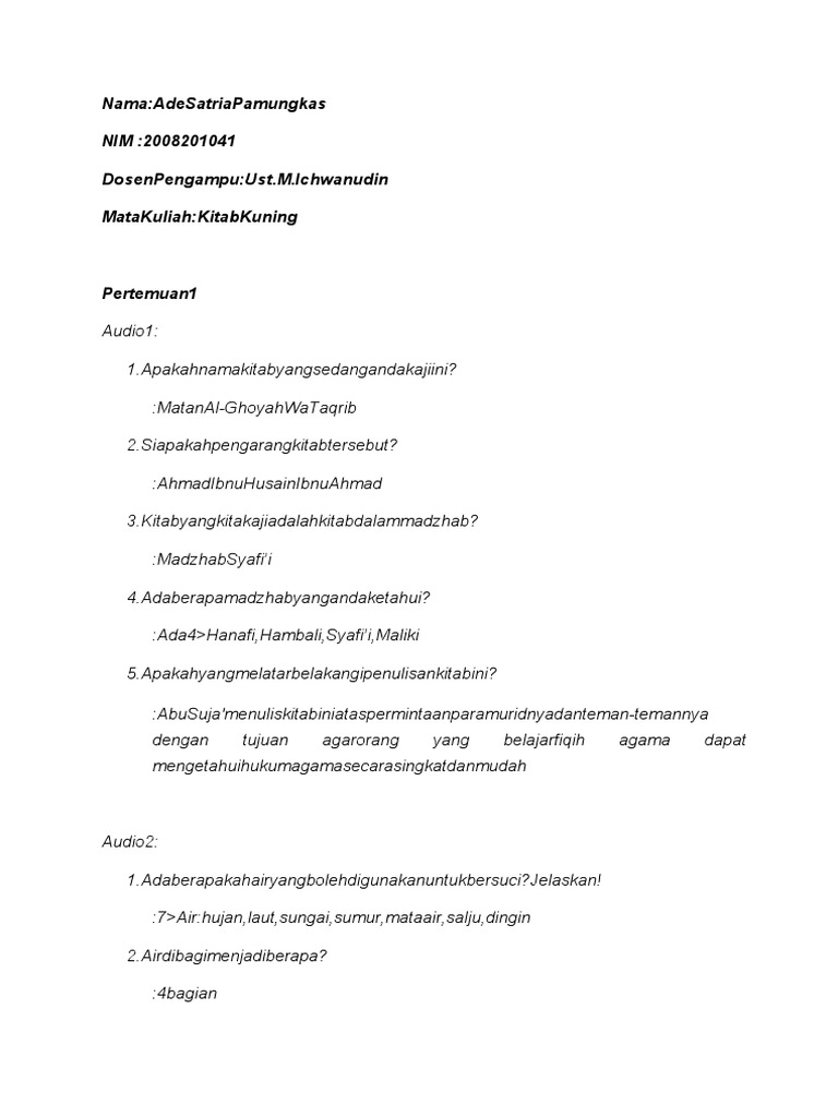 Tugas MK Kitab Kuning Ade Satria | PDF | Seni & Disiplin Bahasa ...
