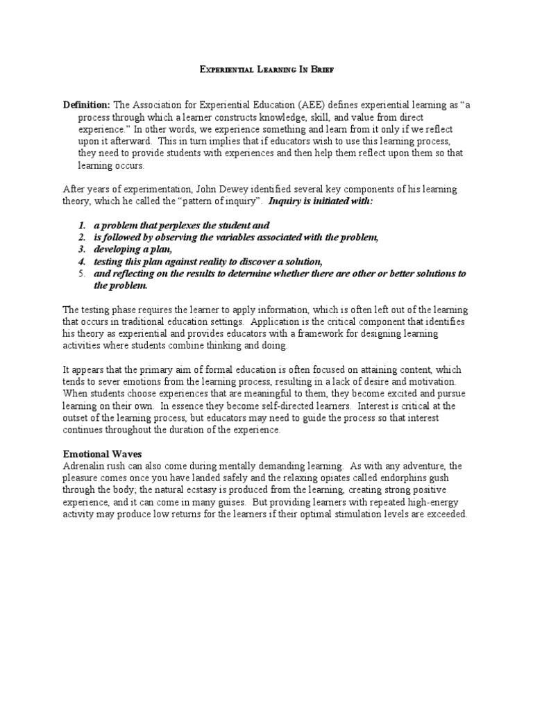 Maximizing Experiential Learning: A Framework for Designing Activities ...