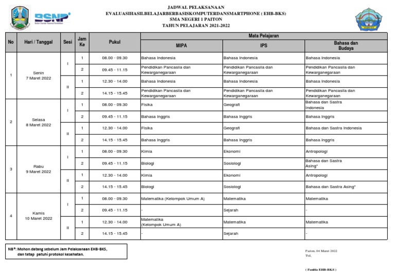 Jadwal Ehb-Bks 2021 - 2022 | PDF