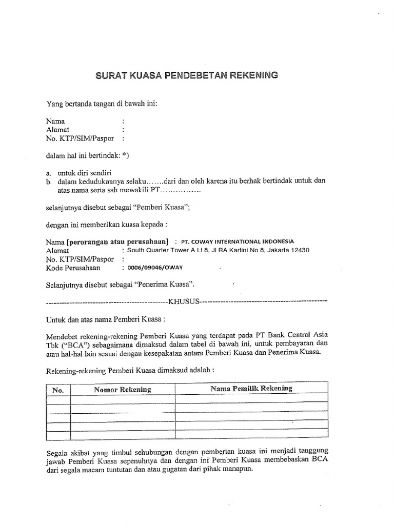 Form Poa Bca (New) | PDF