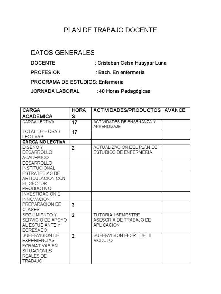 Plan de Trabajo Docente | PDF
