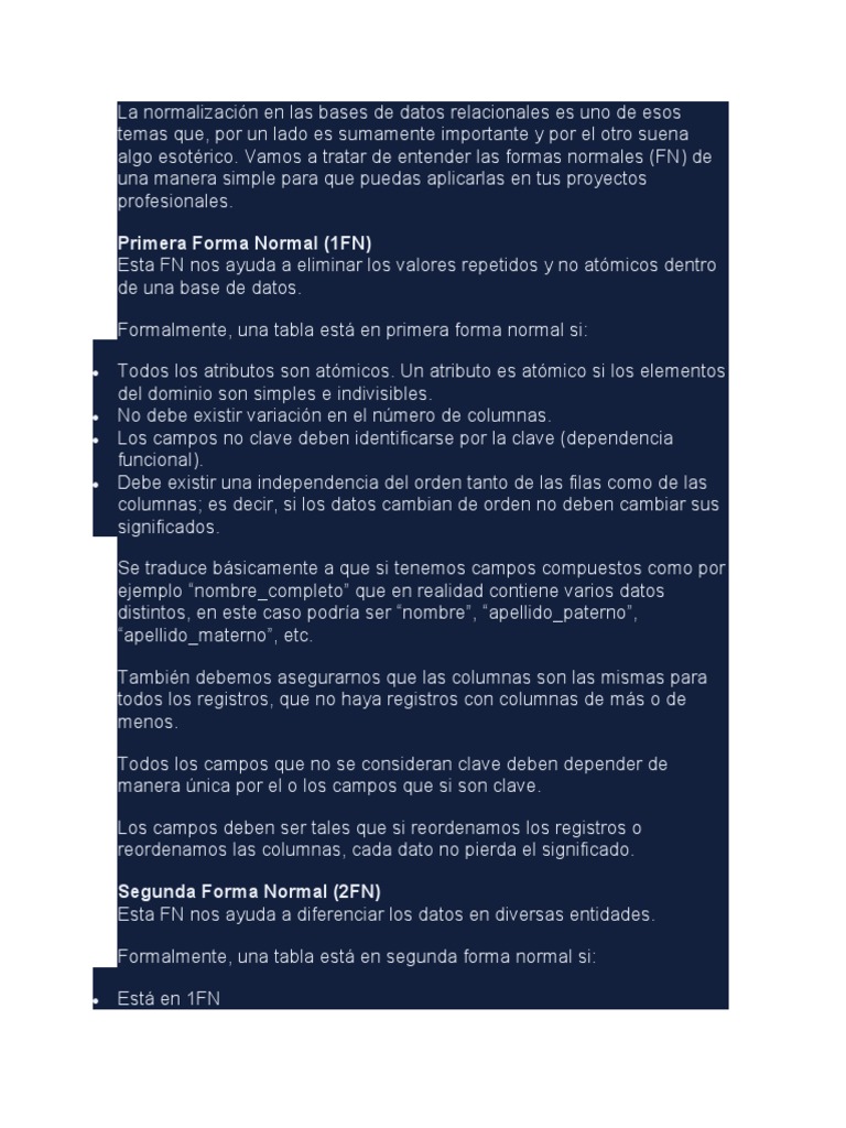 Normalización de bases de datos: Formas normales 1FN, 2FN, 3FN y 4FN ...