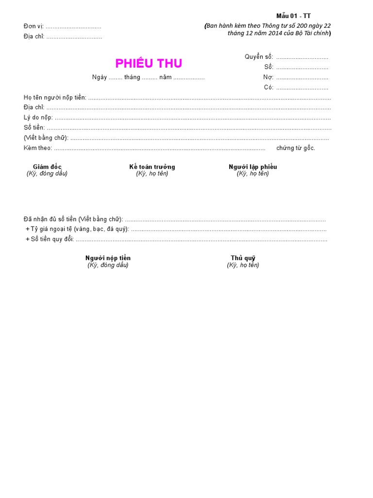 Phieu Thu - Phieu Chi | PDF