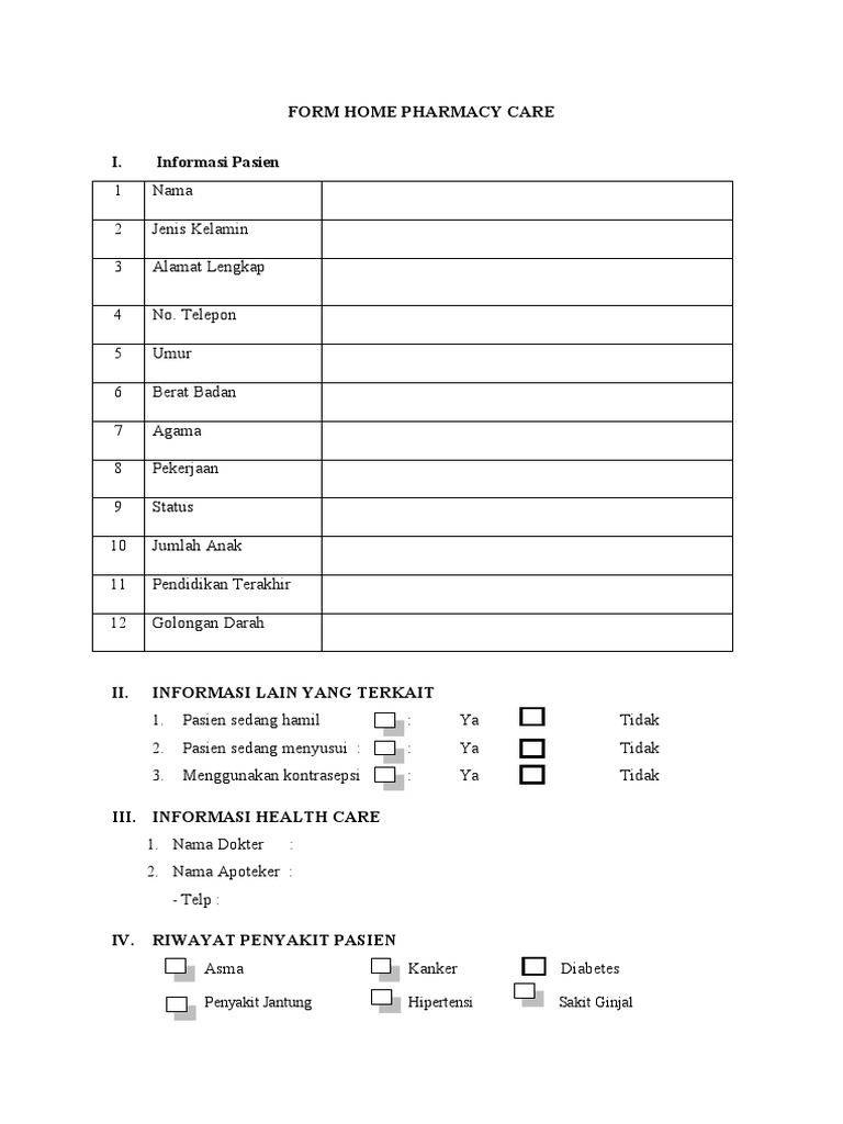 Form Home Pharmacy Care | PDF
