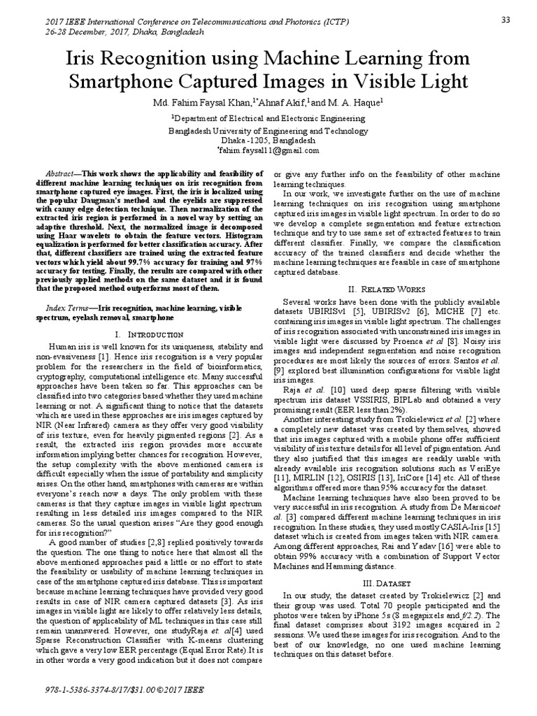 Iris Recognition Using Machine Learning From Smartphone Captured Images ...