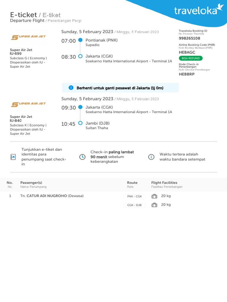 Catur Adi Nugroho PNK Hebbrp DJB Flight - Originating | PDF