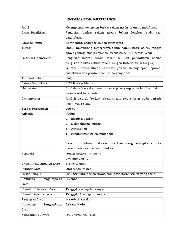 INDIKATOR MUTU UKP Pendaftaran | PDF