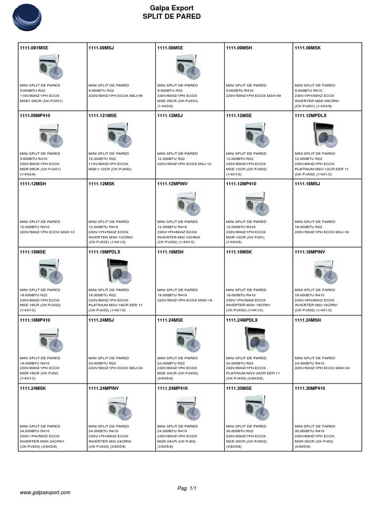Ecox Minisplits MSJ Mse MSK MP MPDL | PDF