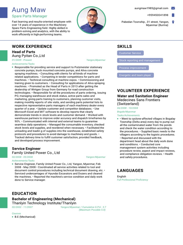 Aung's Resume | PDF | Myanmar | Warehouse