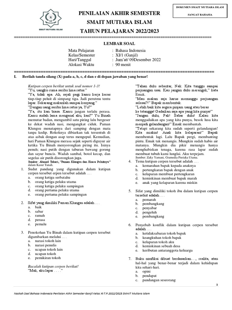 Naskah Pas Bindo 11 Ganjil 2223 Good | PDF