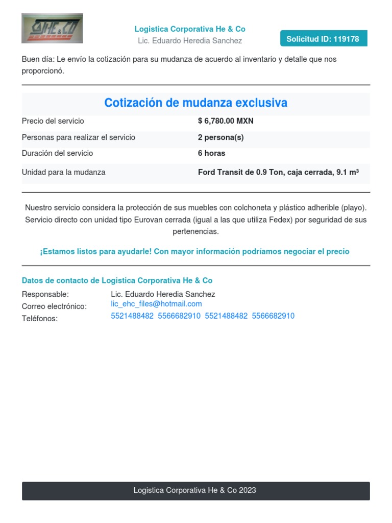 Cotizacion_mudanza | PDF