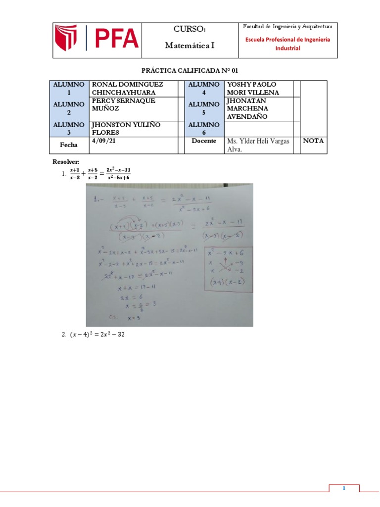 Practica Calificada #01-1 | PDF