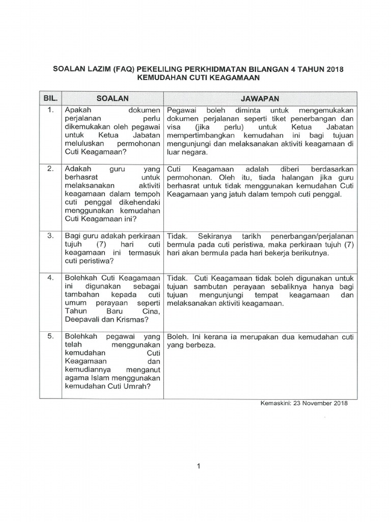 FAQ - pp042018 Cuti Keagamaan | PDF