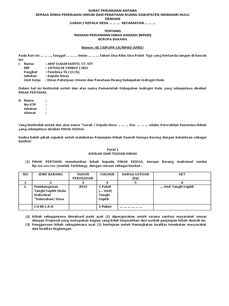 Naskah Perjanjian Hibah Daerah (NPHD) | PDF | Sains & Matematika